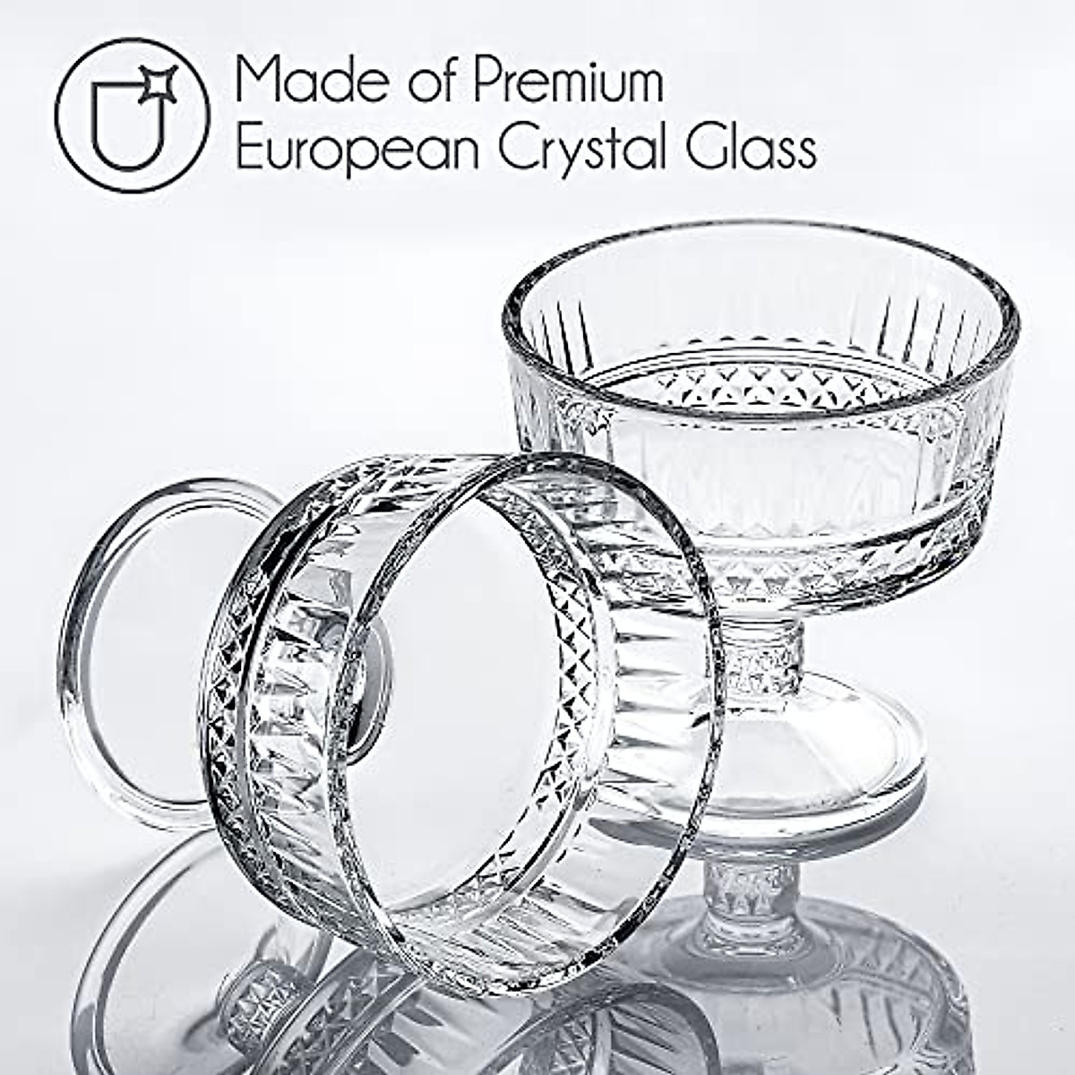 Crystalia Glass Ice Cream Bowls, Crystal Dessert Cups Set of 2, Clear Pedestal Bowls, Small Glass Bowls for Parfait, Trifle, Sundae and Cereal, Footed Desert Cups, Lead-Free Custard Cups
