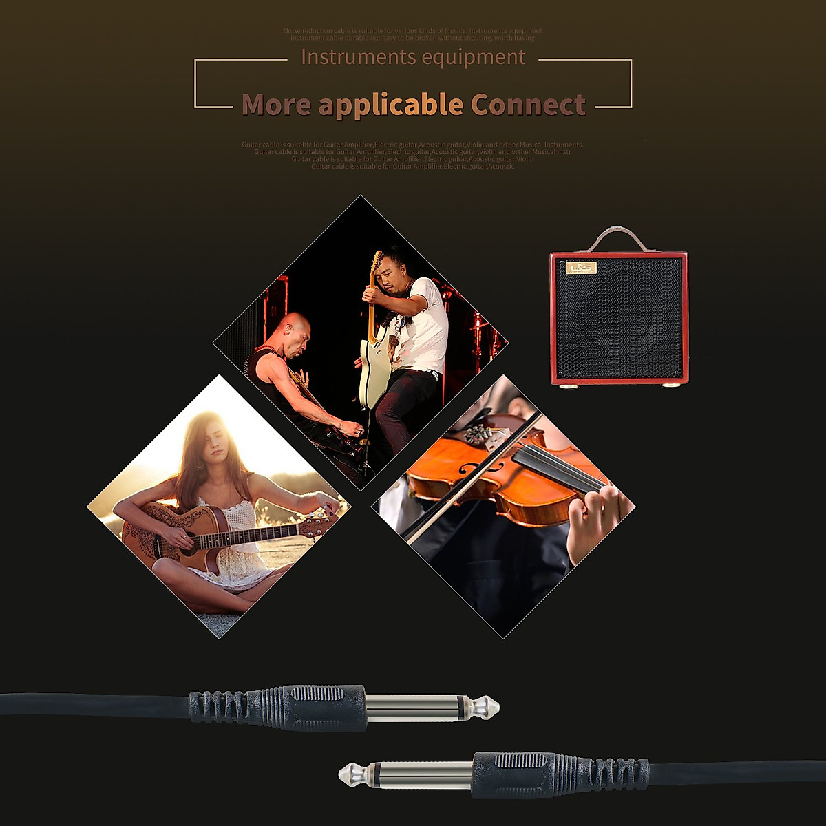 SUNYIN Guitar Amp Cord,Electric Guitar Cable 1/4 Inch Instrument Amp Cord Guitar Cord,3.5mm&6.5mm Converter Adapter,3.5mm Audio Cord,4 Picks(10ft)