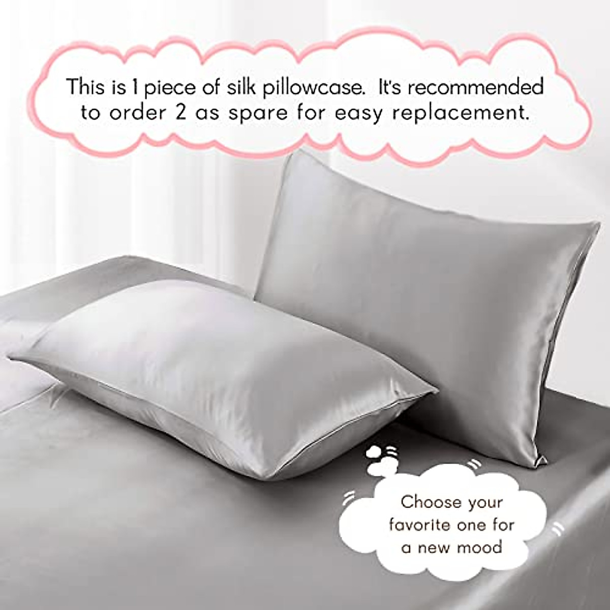 iCooBreeze 100% Pure Silk Toddler Pillowcases,Mulberry Silk Double Sided Pillow Case with Hidden Zipper,Organic Pillow Covers for Baby Kid Toddler Boys Girls, Toddler (13"X18") 1 Pack, Silver Grey