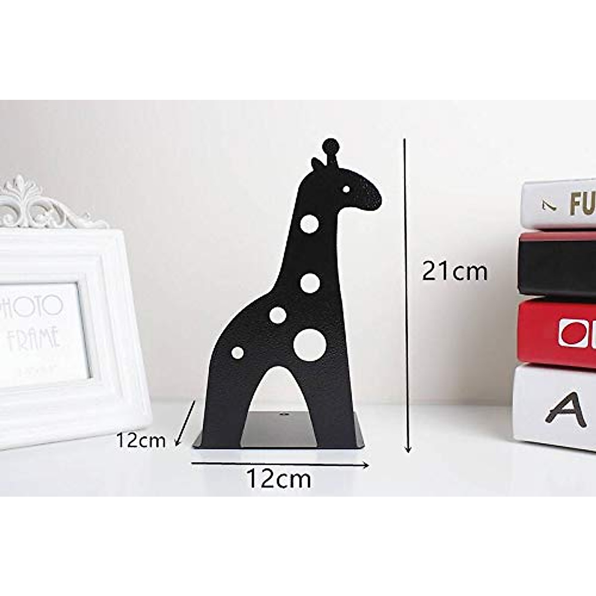 Loupdeloup Cute Bookends,Non Skid Giraffe Animal Book Ends for Shelves Decorative for Kids Black 1 Pair