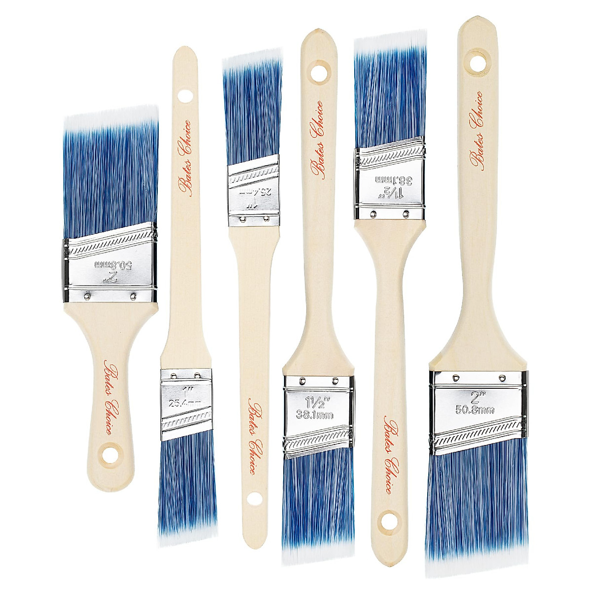 Bates- Paint Brushes, 6 Pack, 1", 1.5", 2", Angle Brushes, Treated Wood Handle, Paint Brushes for Walls, Stain Brush, Wall Paint Brushes, Furniture Paint Brushes for Painting Walls, Painting Brush