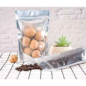 LOKQING 100 PCS Resealable Mylar Bags 4.9x7.9 Inches and 100 Pcs Translucent Plastic Cookie Bags with Stickers
