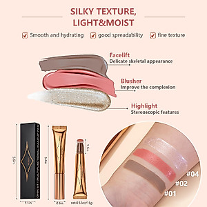 Liquid Contour Beauty Wand Set,Blush Liquid Contour Stick Highlighter Makeup With Cushion Applicator,Long Lasting Smooth Natural Matte Finish,Lightweight Blendable Super Silky Cream Sticks (01#02#04)