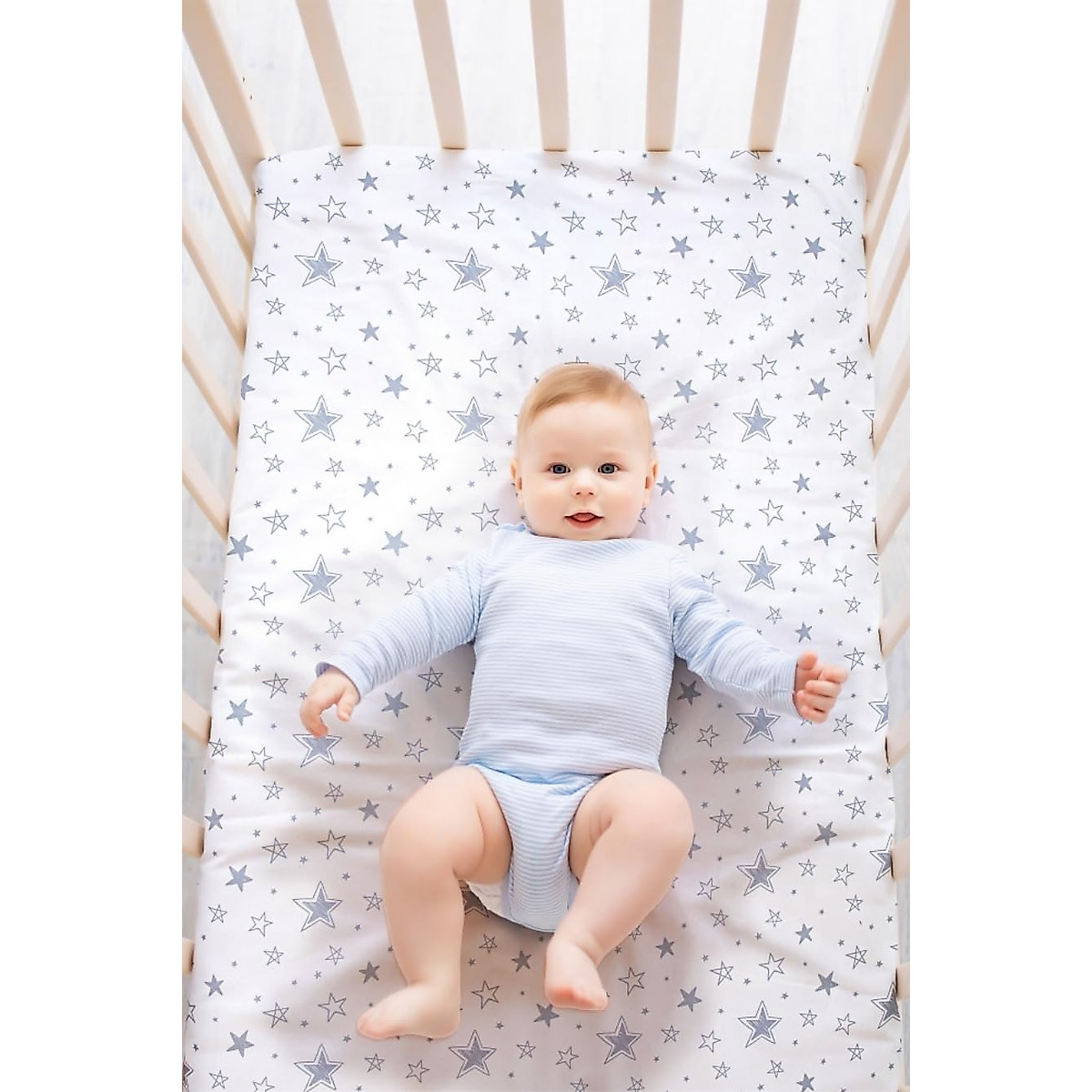 4 Pack Star and Moon Neutral Unisex Fitted Baby Sheets Set for Baby Boys or Girls (Crib Sheets)