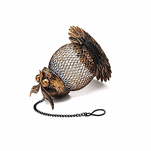 Cinlitek Outdoor Garden Wild Bird Feeder Hanging Bird Feeders, Heavy Duty Copper Metal Mesh Wild Finch Bird Feeder for Outside with Hook for Garden Yard Decor, Owl Shaped