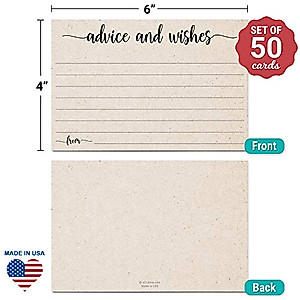 321Done Advice and Wishes Cards (50 Cards) 4" x 6" Blank Well Wishes for Wedding, Bridal, Mr and Mrs, Retirement, Baby Shower - Words of Wisdom - Made in USA, Kraft Tan