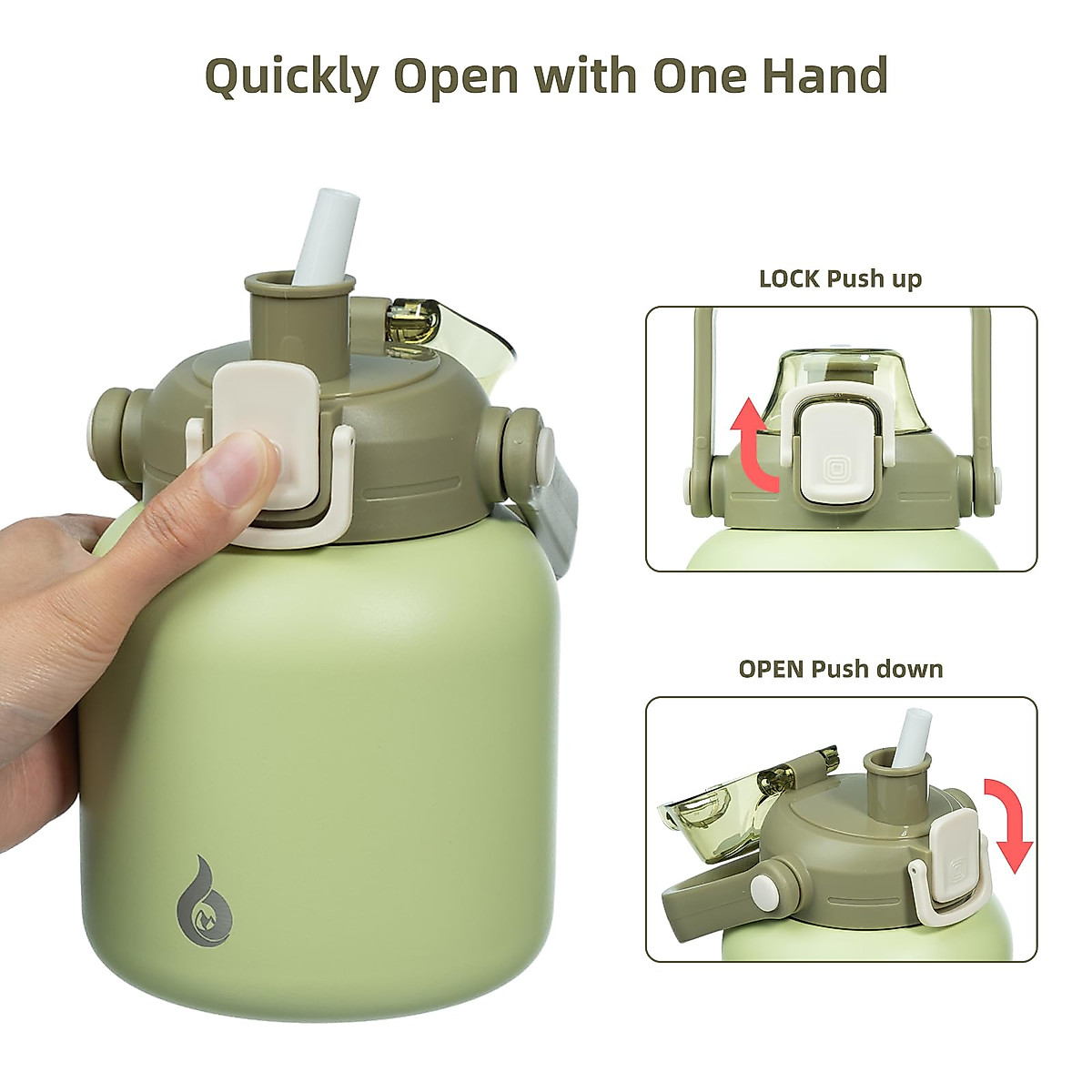 BJPKPK Insulated Water Bottles with Straw, 20oz Cute Water Bottles with Handle, BPA Free Stainless Steel Metal Water Bottles, Easy Carry Thermos Water Bottle for Men & Women, Light Green