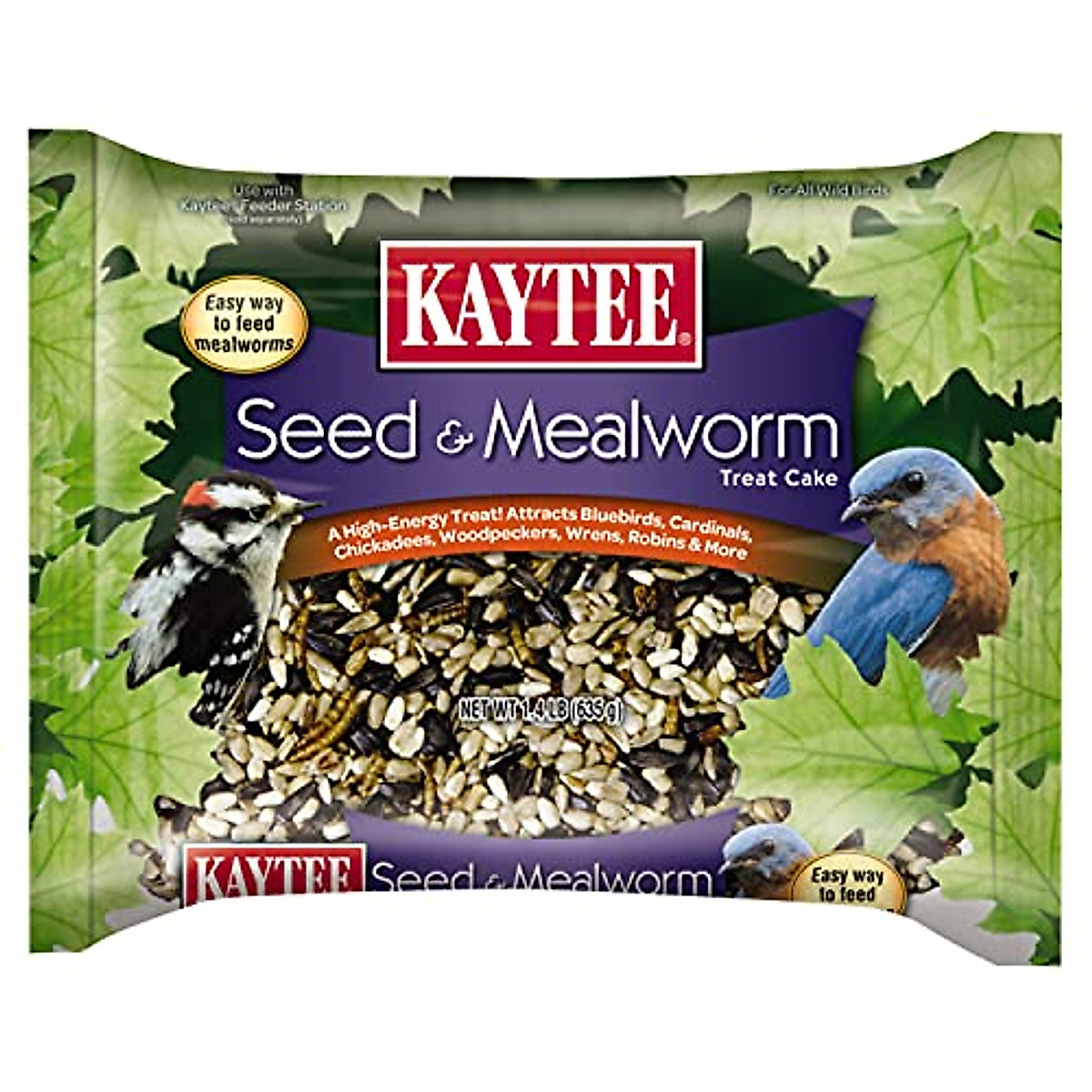Kaytee Wild Bird Seed & Mealworm Seed Cake Food For Bluebirds, Chickadees, Woodpeckers and More, 1.4 Pound