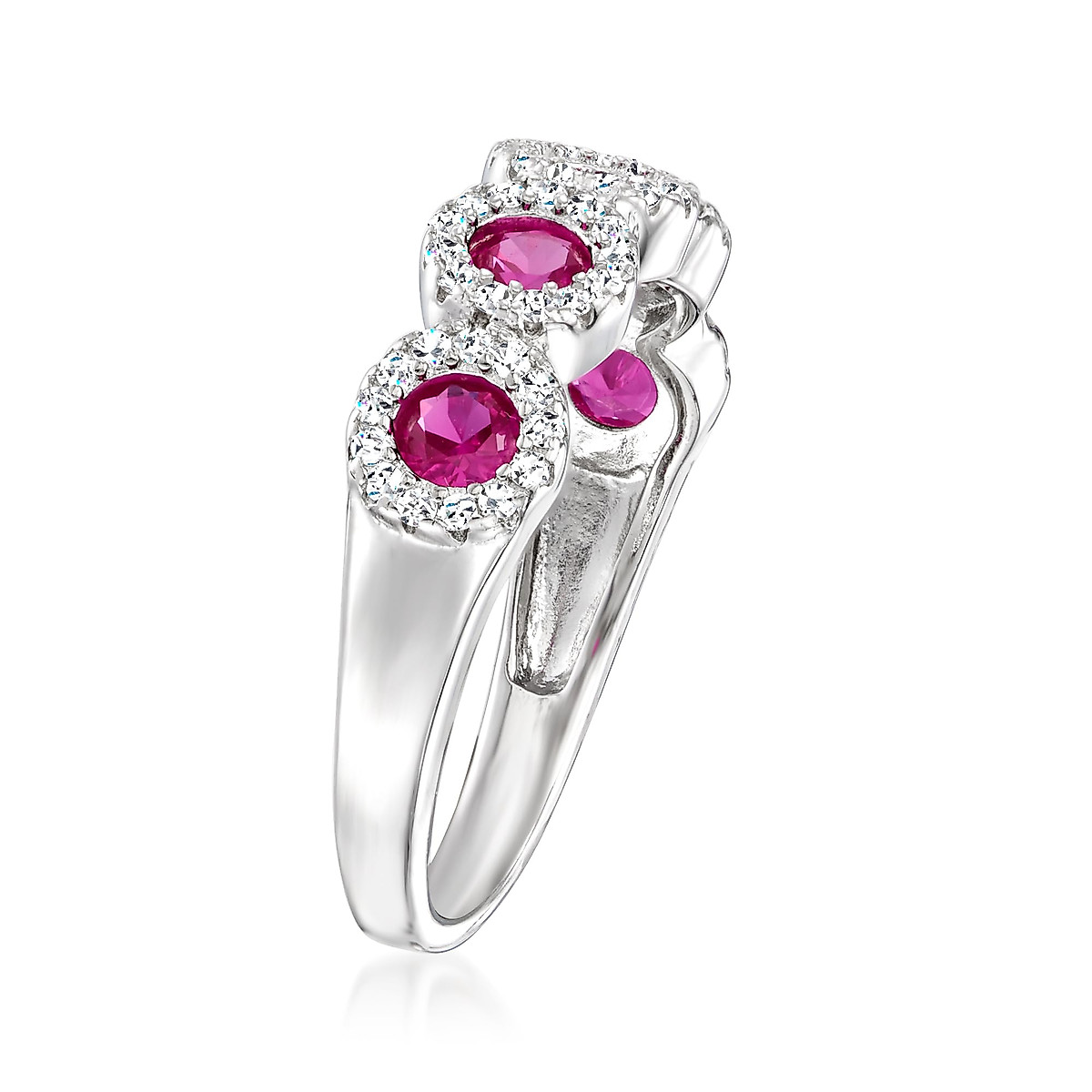 Ross-Simons 0.70 ct. t.w. Simulated Ruby and .30 ct. t.w. CZ Ring in Sterling Silver. Size 7