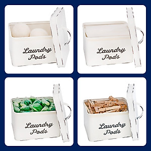 AuldHome Enamelware Laundry Pod Holder; Rustic White Laundry Pod Storage Container