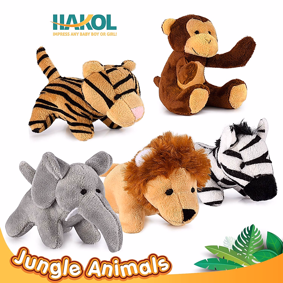 Jungle Friends Talking Plushie Set - for Boy & Girl, Realistic Sounding Stuffed Animal Toys Babies, Toddlers & Children - Lion, Elephant, Tiger, Zebra & Monkey