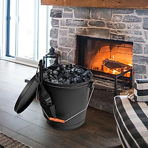 LEMY Ash Bucket with Lid and Shovel, 5 Gallon Ash Container for Fireplace, Fire Pits, Wood Burning Stoves