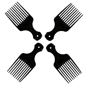 Vakly Hair Pick Comb - Wide Tooth Afro Lifts, Pack of 4 Combs - 5.25 Inch - for Hair Styling, Lifting, Detangling, Adding Volume for Long Curly and Thick Hair, Wigs and Beards for Men & Women