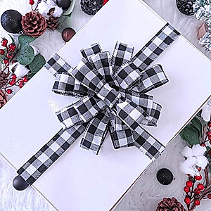 50 Yards Black and White Buffalo Check Plaid Wired Ribbon 1.5" Wide Gingham Ribbon for Rustic Christmas Tree Wreath Gift Wrapping Bows Crafts Floral Arrangement Festive Farmhouse Party Decoration