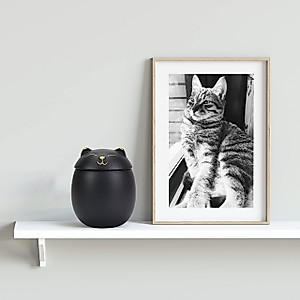 MEETPET Cat Urn Dog Urn Sized 3.2x2.9 and 4.9x4.25. A Smiley-Cat Pet Urn with a Memoria Card.Cat Urns for Ashes for Your Pet (12 cu/in, Black)