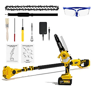 IMOUMLIVE 2-IN-1 Cordless Pole Saw & Chainsaw, 6" Cutting Brushless Electric Rotatable Pole Saw, Oiling System, 7.7 LB Lightweight, 21V 3.0Ah Battery, 16.3-Foot Max Reach Pole Saw for Tree Trimming