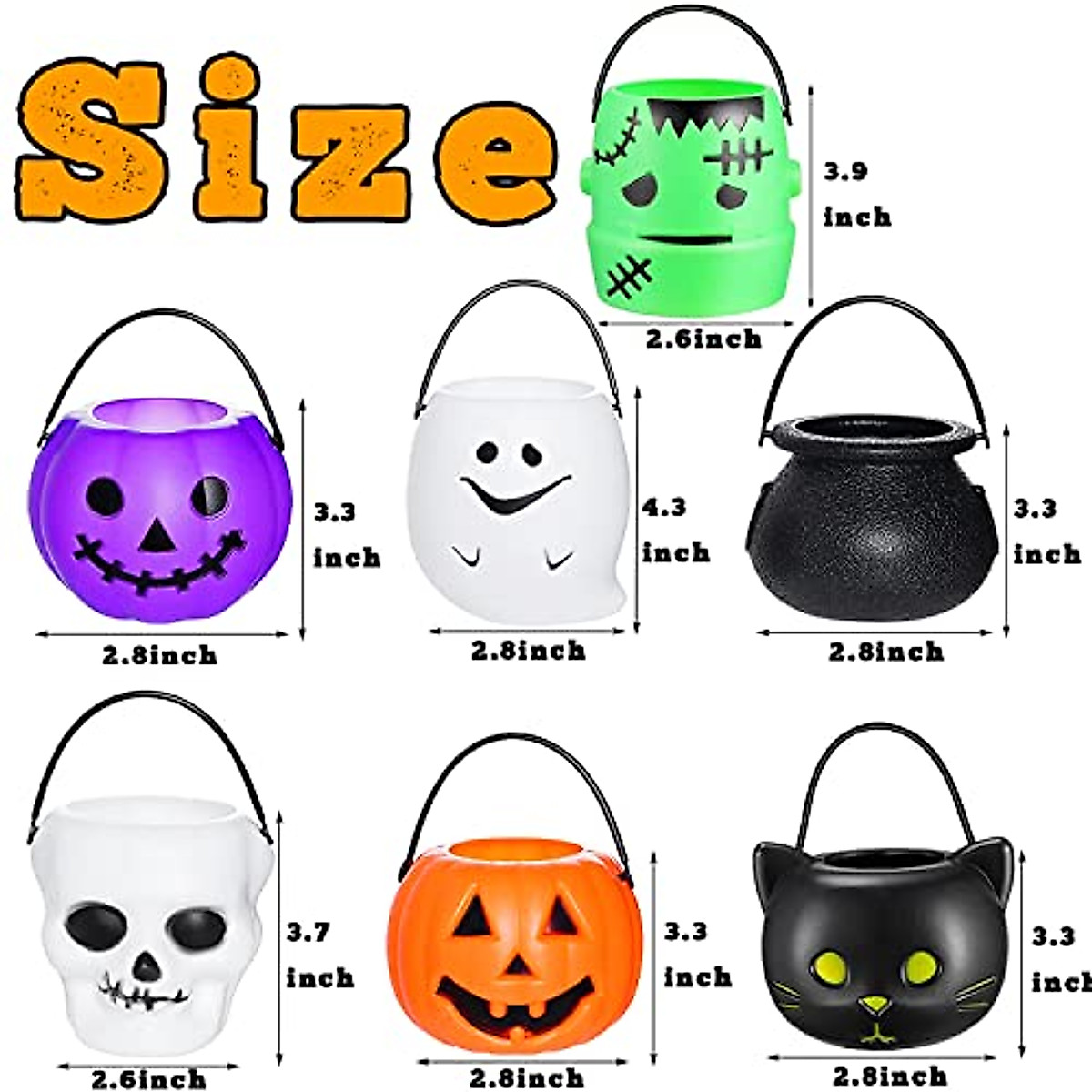 14 Pieces Halloween Candy Bucket,Mini Halloween Candy Holder,Pumpkin Ghost Cauldron Candy Bucket for Trick or Treat,Halloween Party Supplies