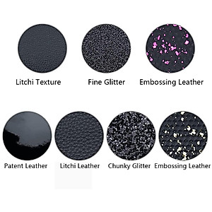7 Pieces/Set 8x12 Inch (21cm x 30cm) A4 Bundle Leather Sheets Mixed Black Series Fine Chunky Glitter Litchi Patent Embossing Faux Leather Fabric for Bow Earring Making DIY Craft