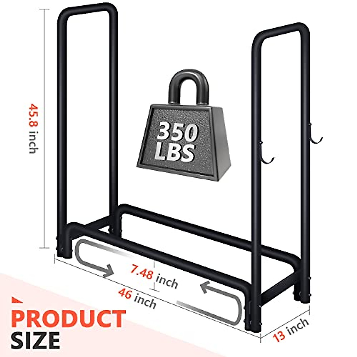 Sotor 4ft Firewood Rack Outdoor Log Rack Holder Large Capacity Firewood Holder Rack Indoor Metal Heavy Duty Firewood Racks Stand Suitable for firewood Storage-Black