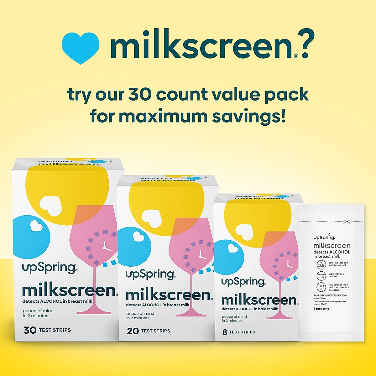 Upspring Milkscreen Test Strips to Detect Alcohol in Breast Milk - at-Home Test for Breastfeeding Moms, Simple Breast Milk Alcohol Dip Test with Accurate Results in 2 Minutes, 20 Test Strips