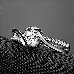 Fashion Simulated Diamond Ring Set for Women Inlaid Zircon Engagement Ring Bride Wedding Band (Silver, 8)