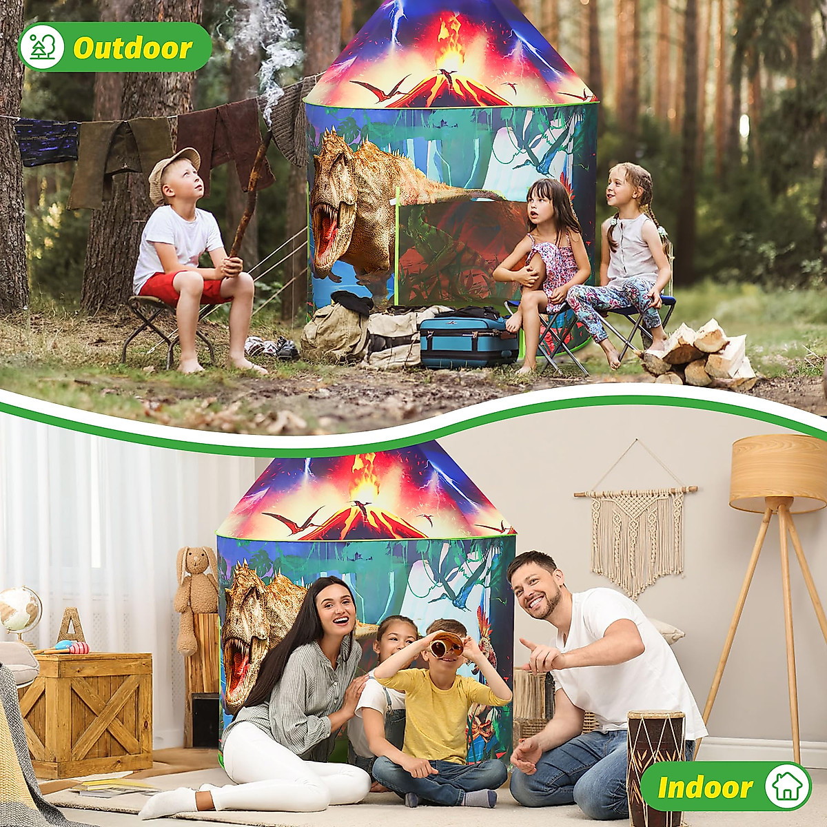 HopeRock Dinosaur Kids Tent with Roar Button, Kids Play Tent with Dinosaur Toys for Boys & Girls Kids Pop Up Tent for Boys, Kids Indoor Tents Birthday Chirstmas Gifts for 3 4 5 6 7+ Years Old Boys