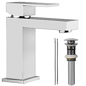 CELAENO Single Hole Bathroom Faucet, Modern Single Handle Bathroom Faucet with All Metal Pop Up Drain, Chrome Heavy Duty Square Bathroom Sink Faucet