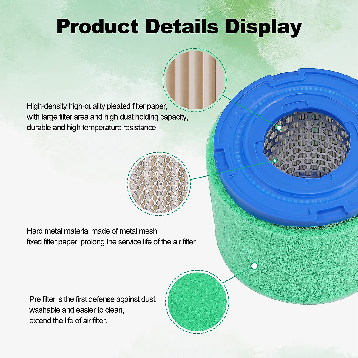 JICHEKU 393957 271794 Air Filter Fit for BS 393957 393957S 390930 4106 24519 7-18 HP Horizontal Engines JD PT9334 LG393957S LG393957 PT4301 Lawn Mower Ariens 02451900 24519 with 270782 Pre Filter