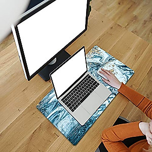 QIYI Desk Pad Large Keyboard and Mouse Pad for Laptop Computer, PU Leather Desk Cover Protector, Desk Décor Accessories for Office Home Work Writing Gaming 31.5" x 15.7" - Blue White Marble