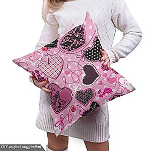 Lunarable Hearts Fabric by The Yard, Sewing Themed Love with Polka Dots Valentine's Day Inspired Image, Decorative Fabric for Upholstery and Home Accents, 1 Yard, White Black