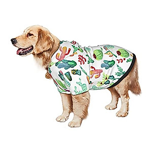 Large Dog Hoodie Watercolor-Cactus-Succulents Pet Clothes Sweater with Hat Soft Cat Outfit Coat Medium
