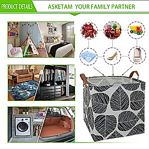 ASKETAM Square Canvas Collapsible Fabric Baby Toy Box Storage Bin Bedroom Decor Closet Kids Laundry Baskets Toy Organizer,Shelf Basket Nursery Storage,Gift Baskets(Black Leaves)