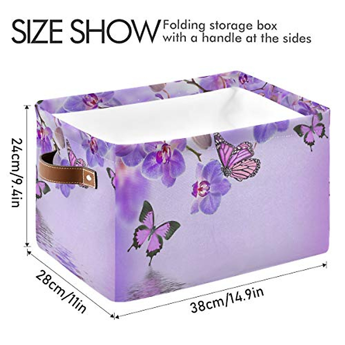 Storage Basket Cube Spring Flower Orchid Butterfly Large Collapsible Toys Storage Box Bin Laundry Organizer for Closet Shelf Nursery Kids Bedroom,15x11x9.5 in,1 Pack