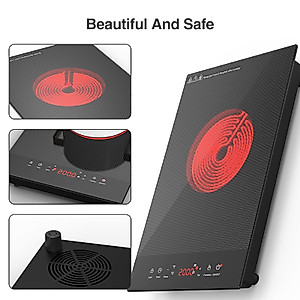 Electric Cooktop 12 Inch 110v, ANHANE Single Burner Electric Hot Plates 2000W Built-in and Countertop Infrared Burner, Suitable for all Cookware,with Plug