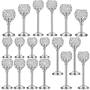 18 Pieces Crystal Candle Holders Bulk Candle Stick Holder Centerpieces for Table Wedding Centerpieces Crystal Decorative Tealight Candle Dining Table Candle Holder Decor for Party (Silver)