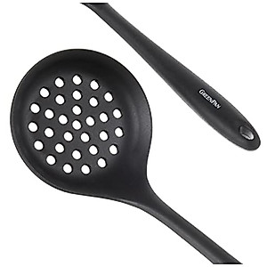 GreenPan 5 Piece Cooking Utensil Set, Flexible Nonstick Silicone, Stain-Free, Tongs, Turner, Spatula, Skimmer, and Slotted Spoon, Black