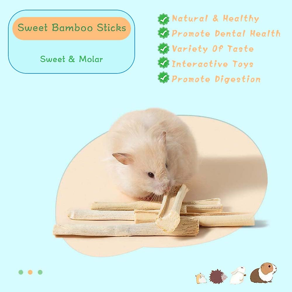 Guinea Pig Chew Toys for Teeth, Natural Timothy Hay Sticks Sweet Bamboo Sticks,Hamster Cage Accessories for Chinchilla Bunny Gerbil Rat Degu,Rabbit Treats Toys Supplies,10 oz