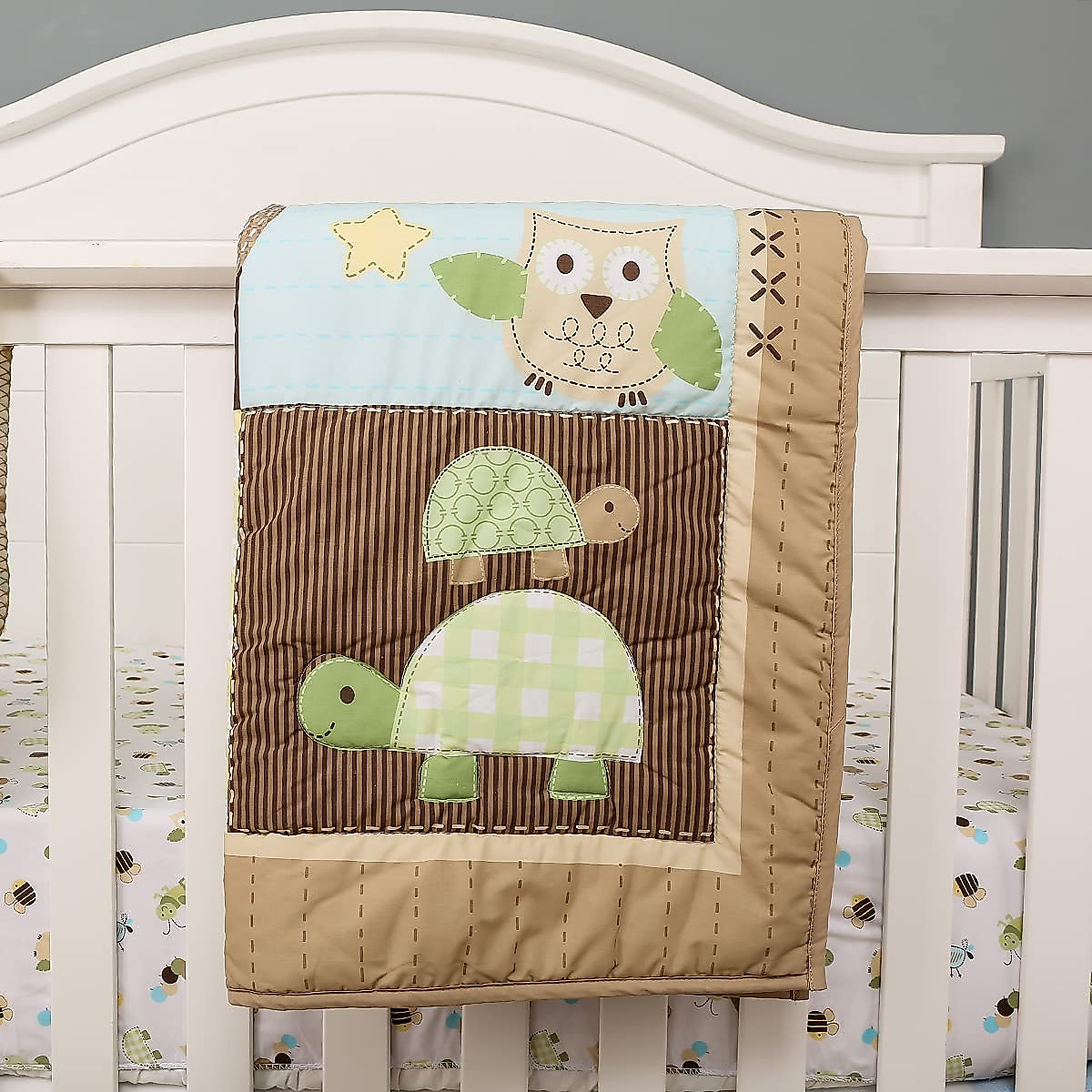 Brandream Crib Bedding Set for Baby Boy Girl Nursery Set 3-Piece with Polka Dot | Crib Comforter, Fitted Crib Sheet, Crib Skirt Included World of Caterpillar Frog Friends Theme