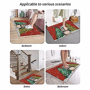 Kitchen Rug,Penguins Merry Christmas Tree Non Slip Doormat Absorbent Carpet,Winter Snowflakes Red Back Front Door Mat Washable Floor Mat for Bathroom Bedroom Entryway 20x32in