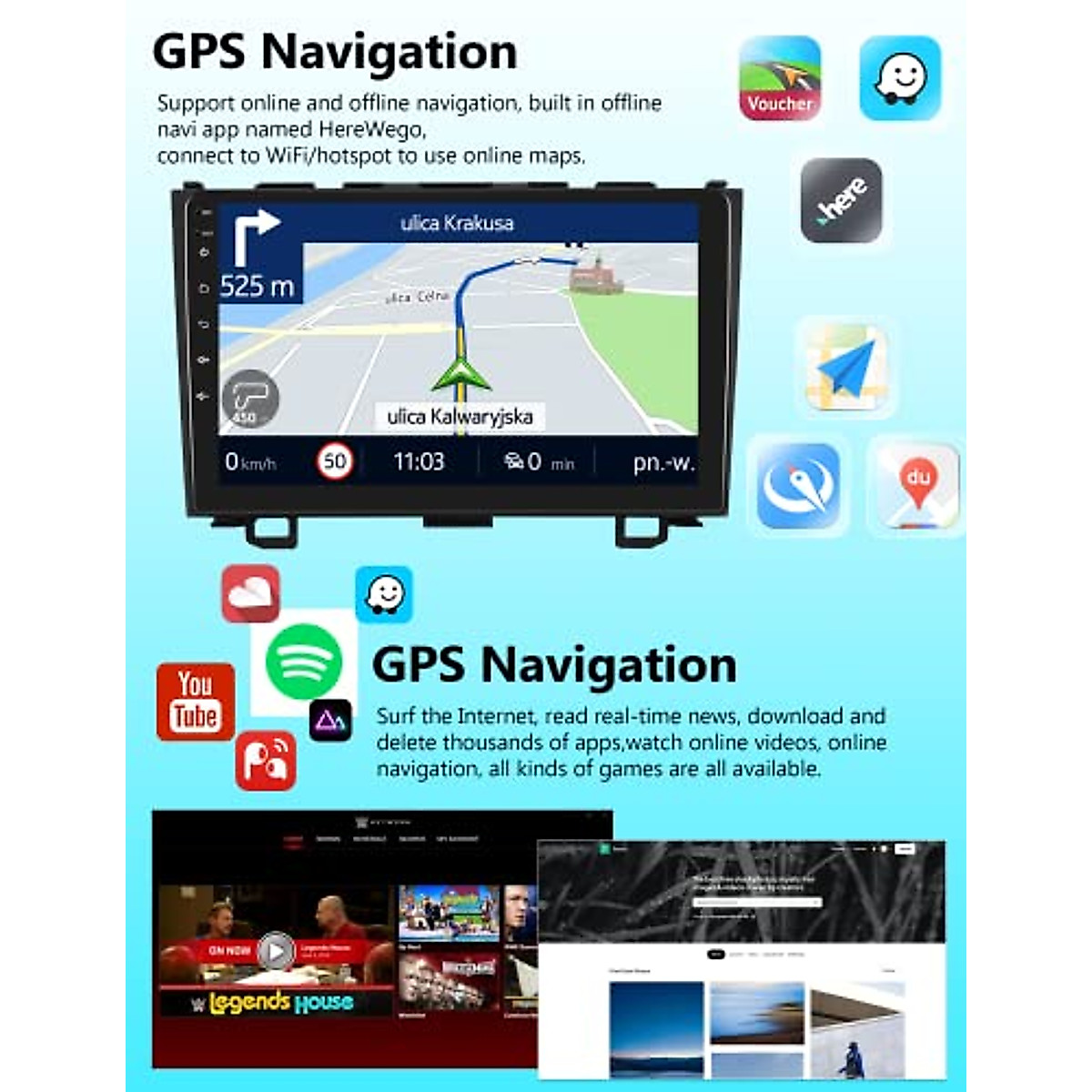 Car Stereo for Honda CRV 2007 2008 2009 2010 2011 with Wireless Apple Carplay, 9 Inch Touch Screen Android Car Radio with Backup Camera and External Microphone Support GPS Navigation, Mirror Link