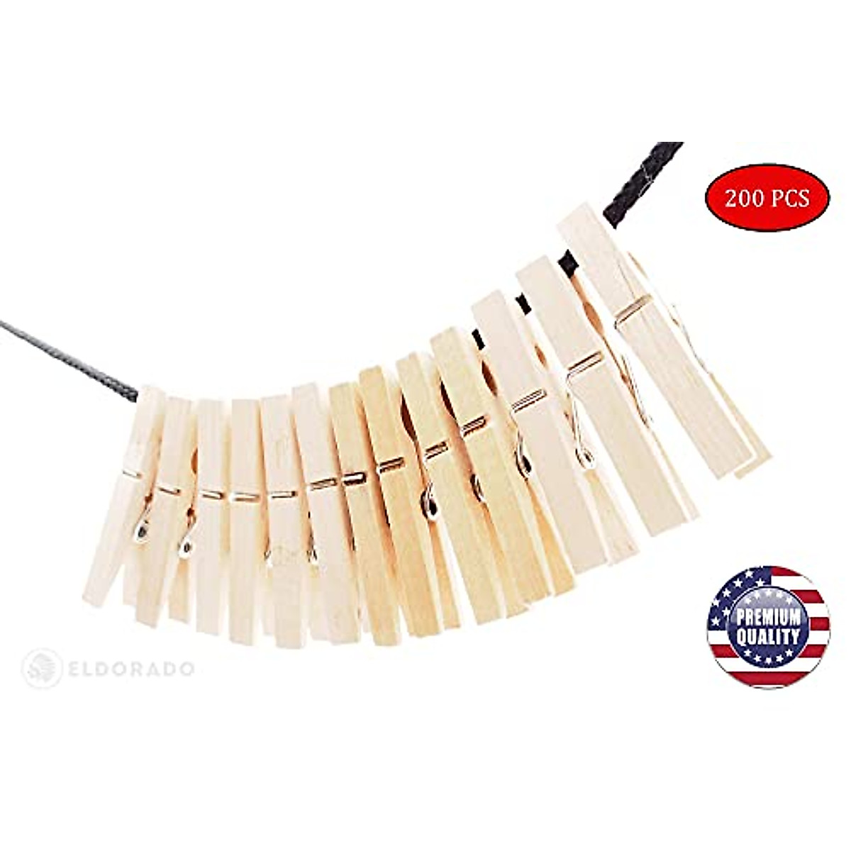 Eldorado Clothespins, Standard Natural Wooden, Stain Proof, 3 inch, 200 Value Pack, for Multipurpose Everyday Laundry, Clothes, Towels, Craft, Photos, Pictures, Decor, Baby Shower, Art Wall