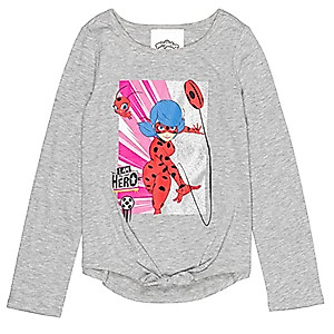 Miraculous Ladybug Cat Noir Rena Rouge Little Girls 2 Pack Ruffle T-Shirts Gray/Red 7-8