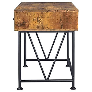 Coaster Furniture Analiese Farmhouse 3 Drawer Home Office Writing Desk Black Metal Base Antique Nutmeg Brown 801541