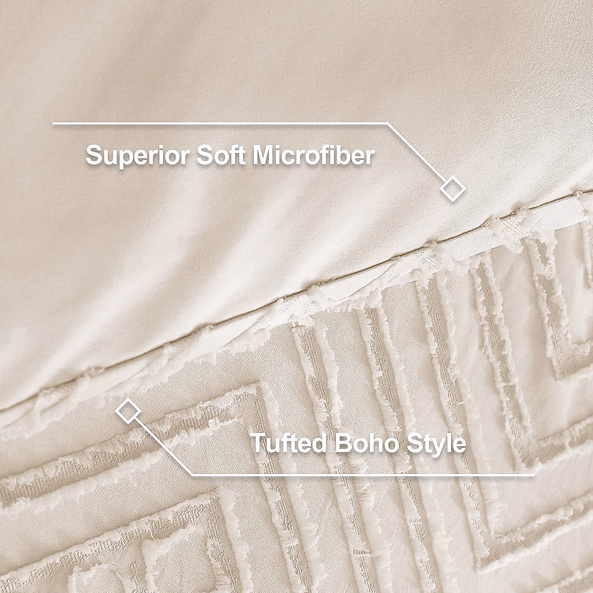 Litanika California King Comforter Set Beige, 3 Pieces Cream Tufted Boho Farmhouse Bedding Comforter Sets, Lightweight Fluffy Comforter Bed Set for All Season (104x96In Comforter and 2 Pillowcases)