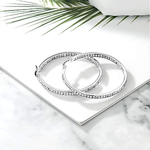 Gem Stone King 2 Inch Stunning Stainless Steel High Shine Inside-Out Hoop Earrings With CZ For Women