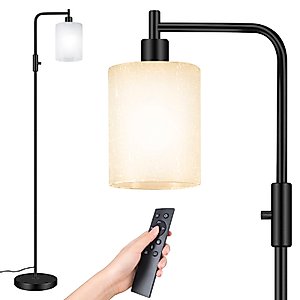 OUTON Modern Floor Lamp, Dimmable Industrial Floor Lamp with Remote Control, Stepless Color Temperature, Timer, LED Tall Stand Lamp with Hanging Frosted Glass Shade for Living Room, Bedroom, Office