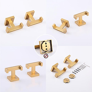 GERZWY Bathroom Double Towel Hook Gold Stainless Steel Wall Mounted Coat/Robe Clothes Hook for Bath Kitchen 2 Pack