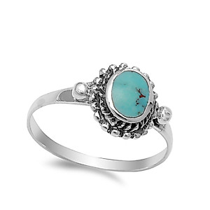 Women's Nugget Simulated Turquoise Cute Ring New .925 Sterling Silver Band Size 8