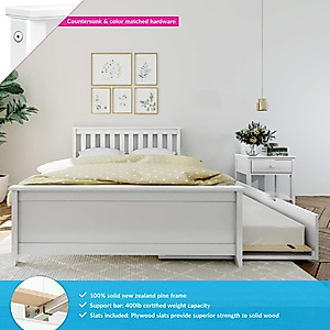 Max & Lily Full Bed, Wood Bed Frame with Headboard For Kids with Trundle, Slatted, White