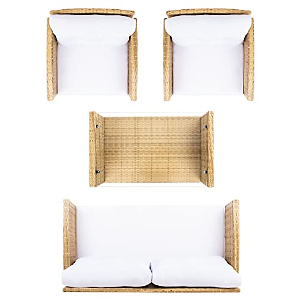 SAFAVIEH Outdoor Collection Vellor Natural/White Cushion 4-Piece Conversation Patio Set PAT7516D